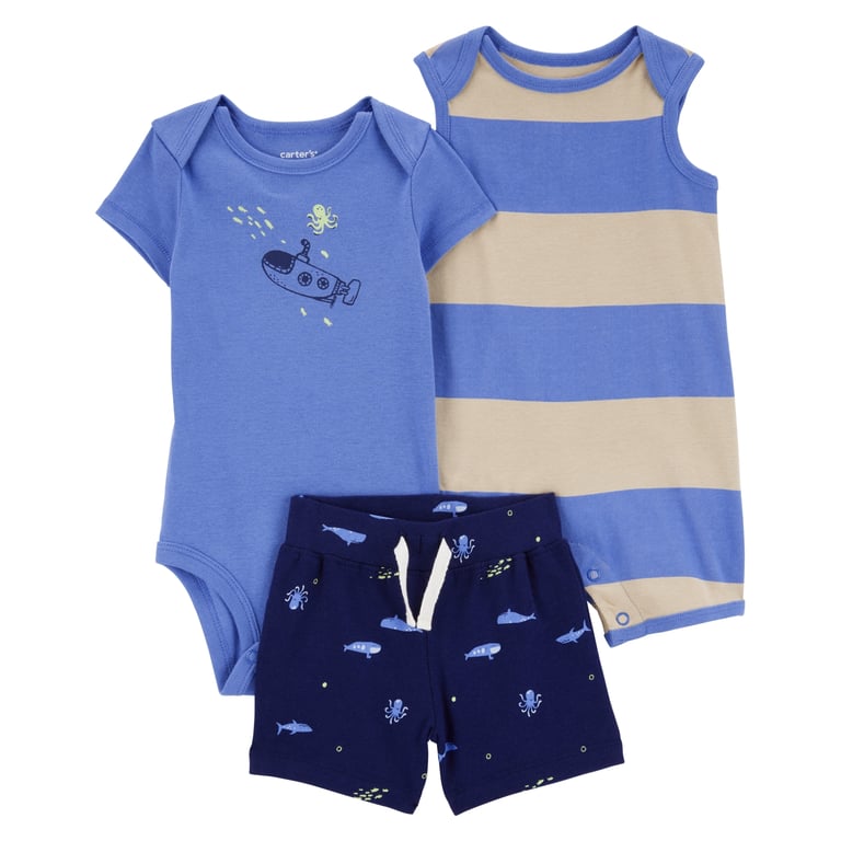 CARTER'S - Conjunto 3 Piezas Enterito Corto, Body y Short Bebé Niño ...