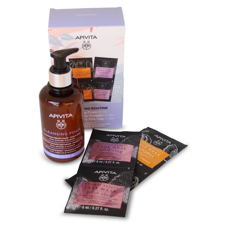 APIVITA - Pack Facial Espuma de Limpieza 200ml + Mascarilla Calabaza y Arcilla Rosada | Ofertitas