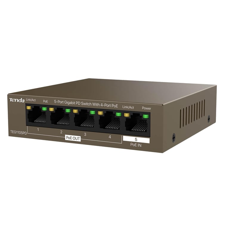 TENDA - Switch 5 puertos Giga 4P Ethernet TEG1105PD | Ofertitas