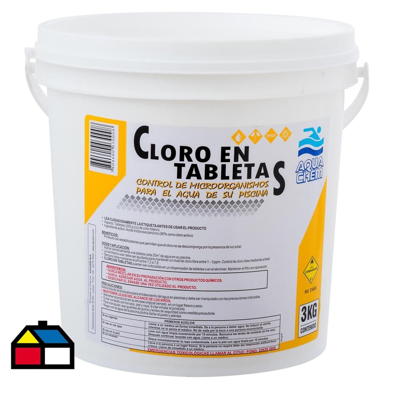AQUACHEM - Cloro en tabletas para piscinas 3 kg tineta | Ofertitas